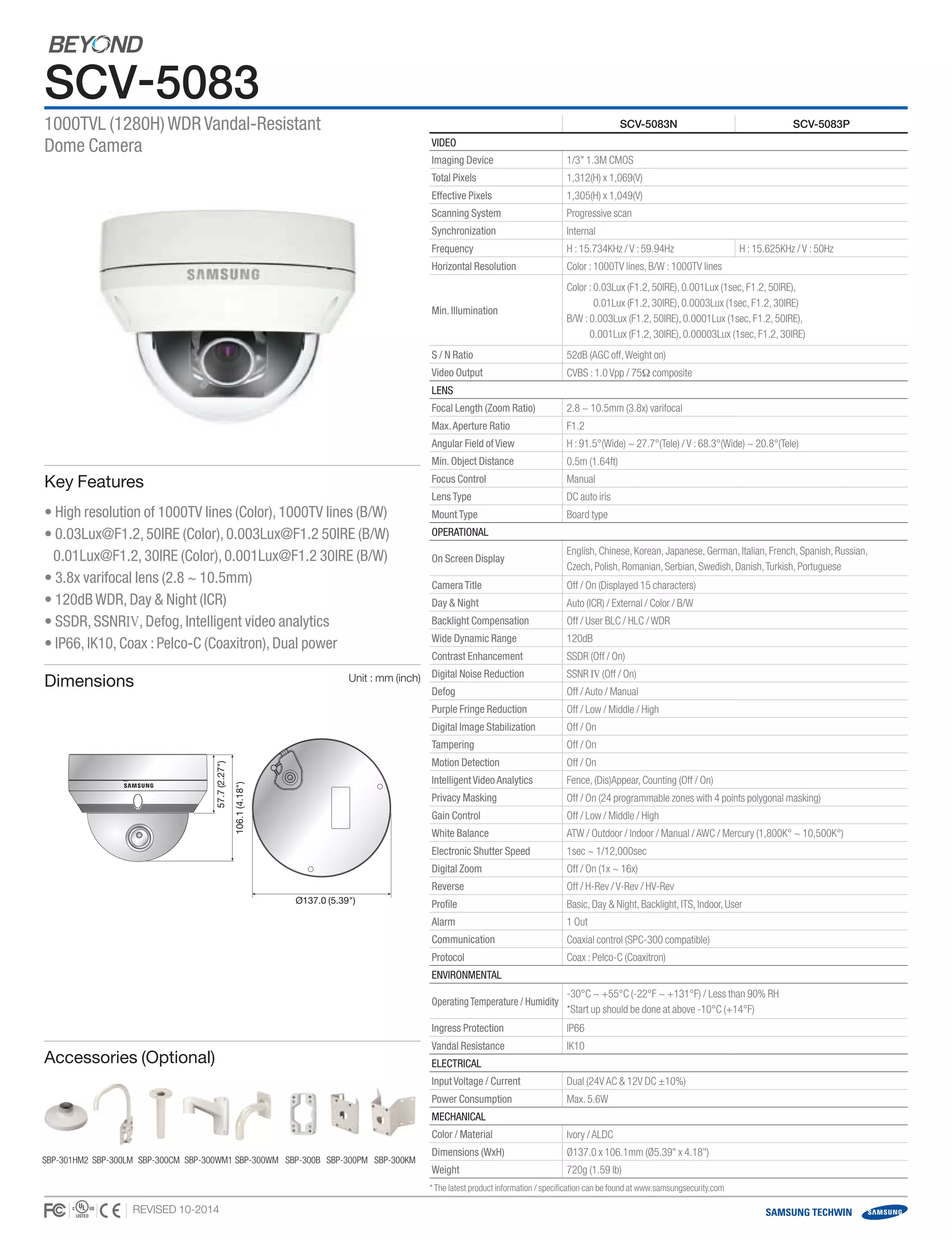 Samsung Techwin SCV-5083 Data Sheet | PDF | Cameras and Camcorders | Consumer Electronics