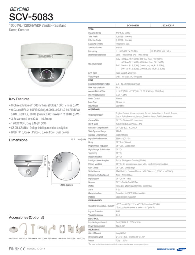 Samsung Techwin SCV-5083 Data Sheet | PDF | Cameras and Camcorders ...