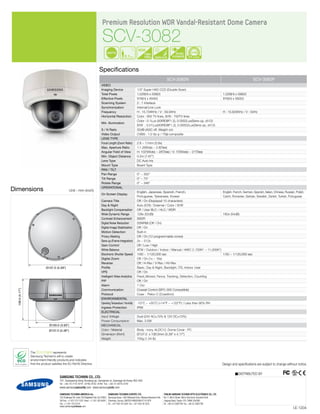 Samsung Techwin SCV-3082 Data Sheet | PDF | Cameras and Camcorders | Consumer Electronics