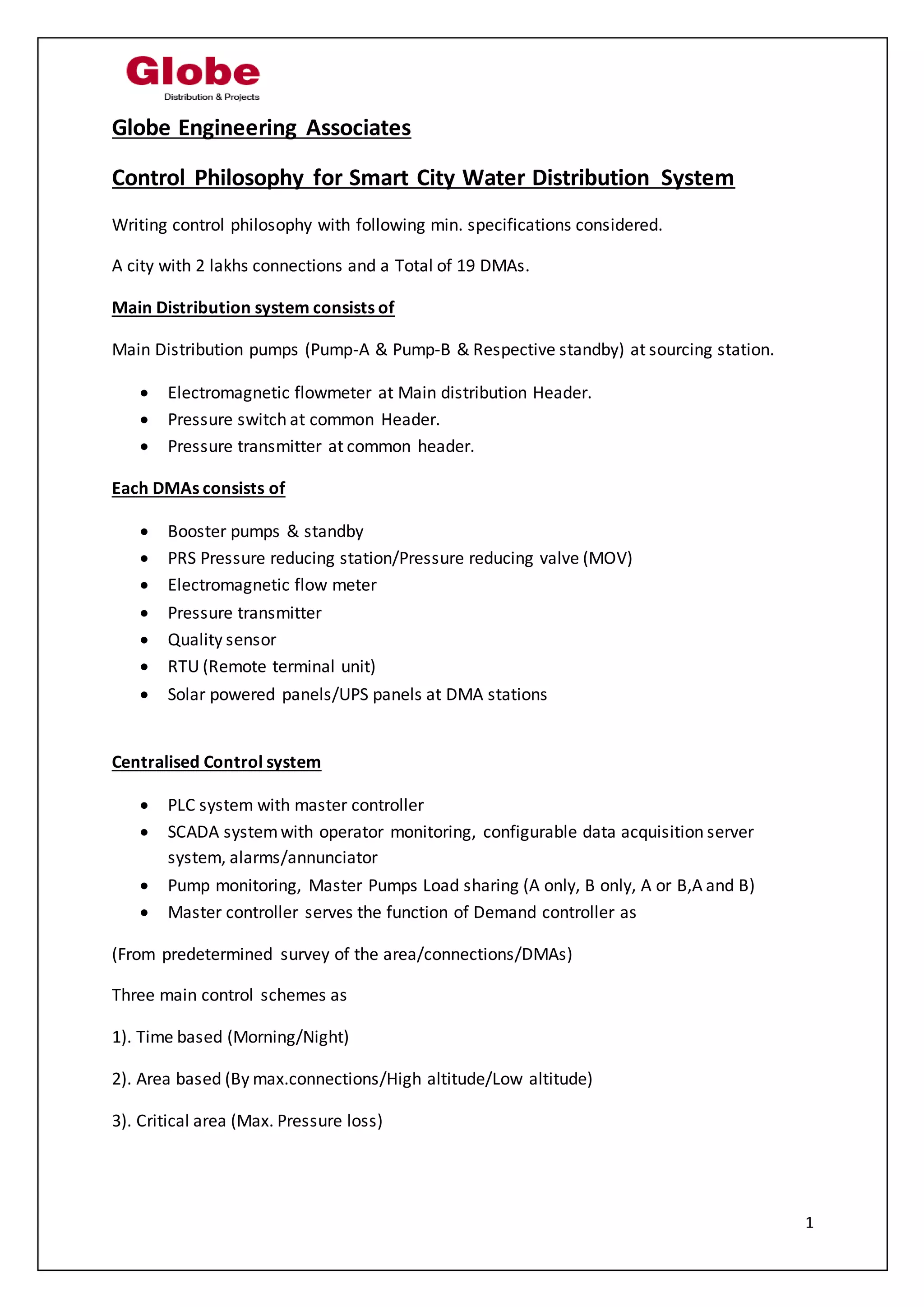 Control Philosophy for Smart Water distribution | DOCX