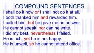 SIMPLE, COMPLEX AND COMPOUND SENTENCES. | PPTX