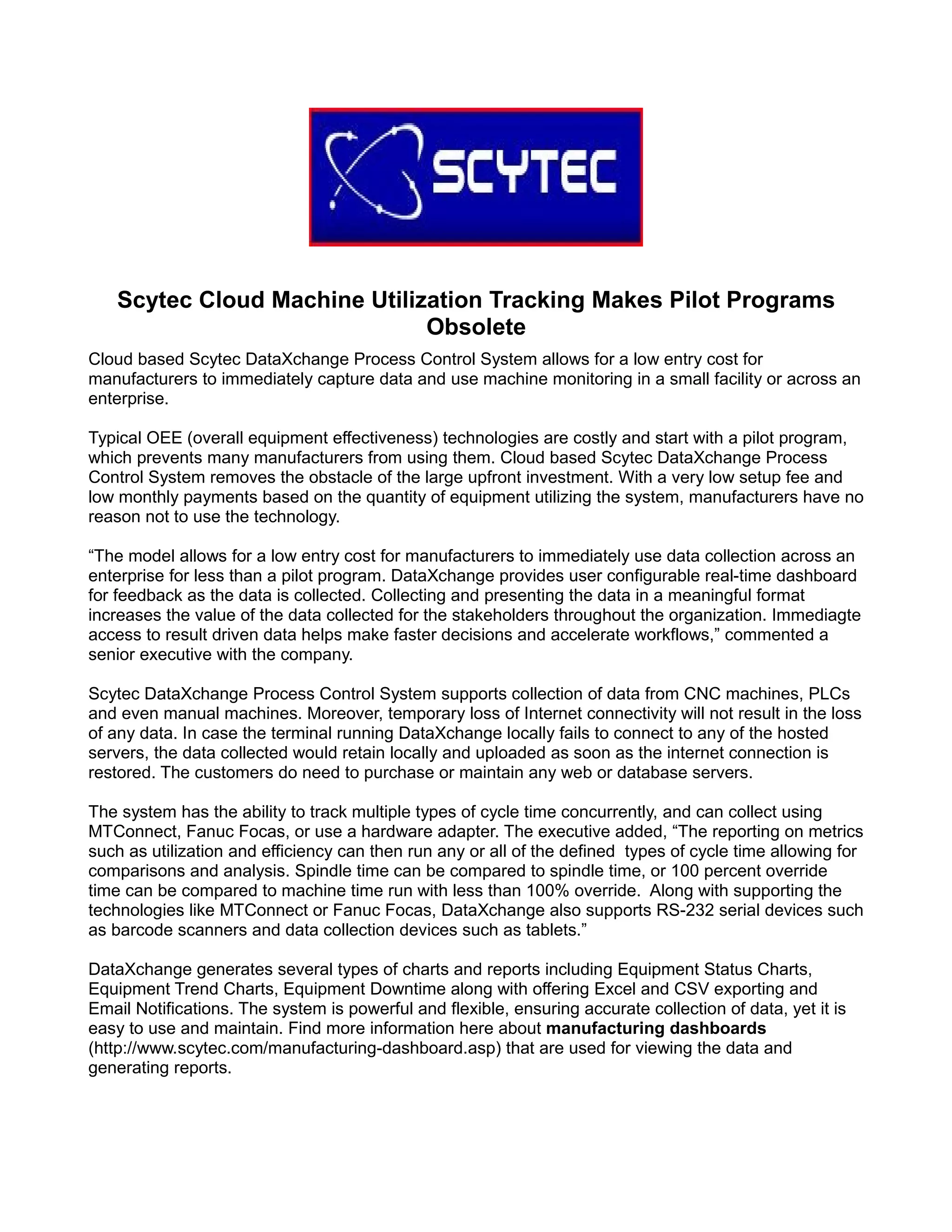 Scytec cloud machine utilization tracking makes pilot programs obsolete | PDF