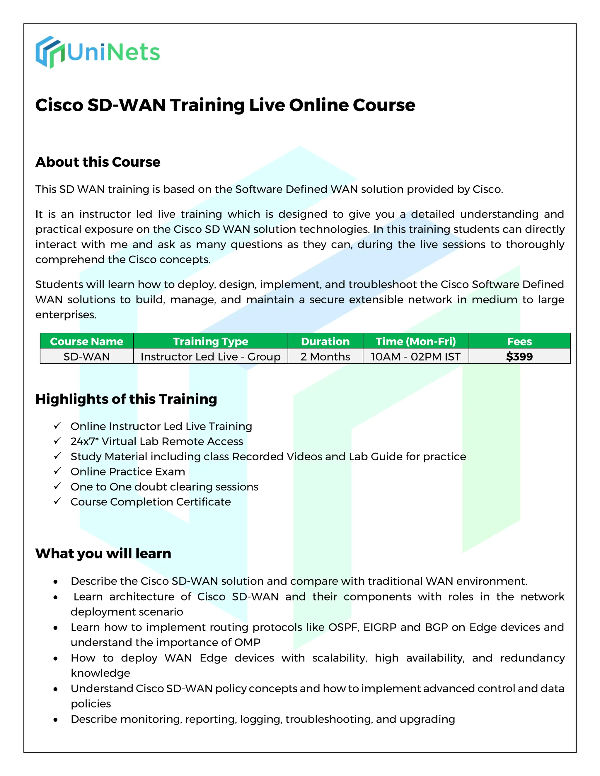 Best SDWAN Training course Online | Cisco SDWAN Course | PDF