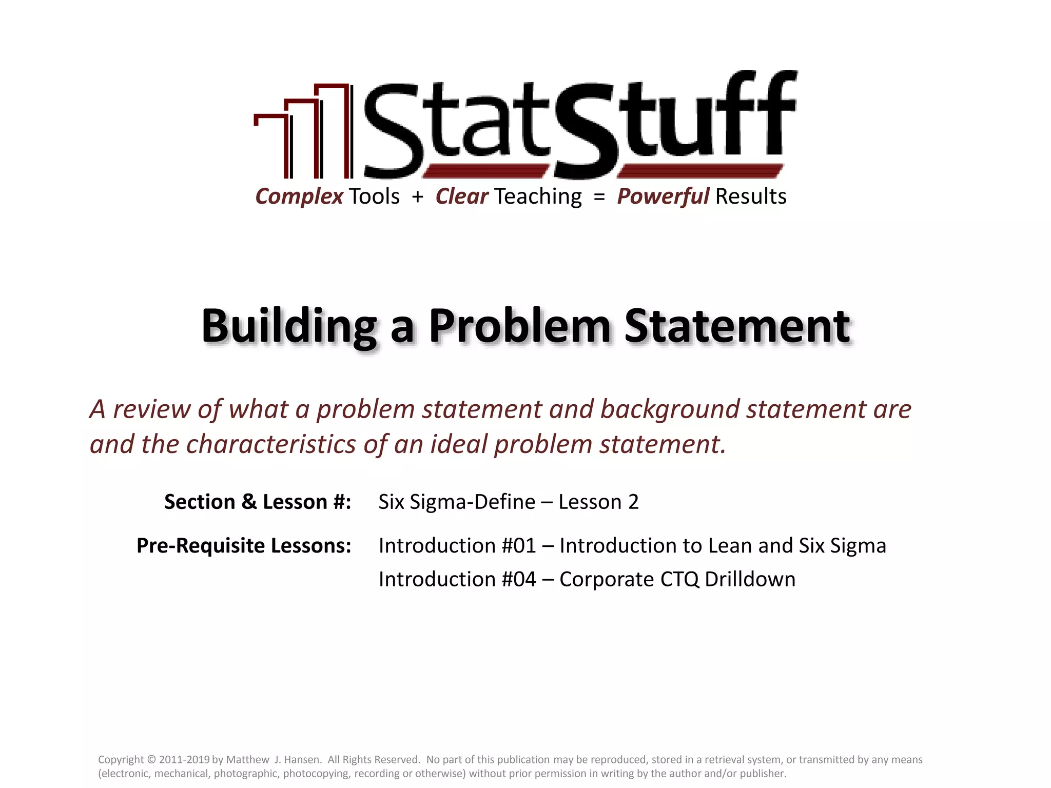 Building a Problem Statement with Matt Hansen at StatStuff | PPT