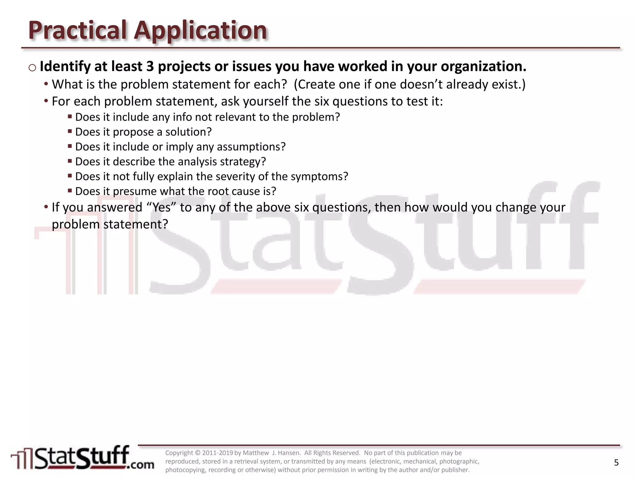 Building a Problem Statement with Matt Hansen at StatStuff | PPT