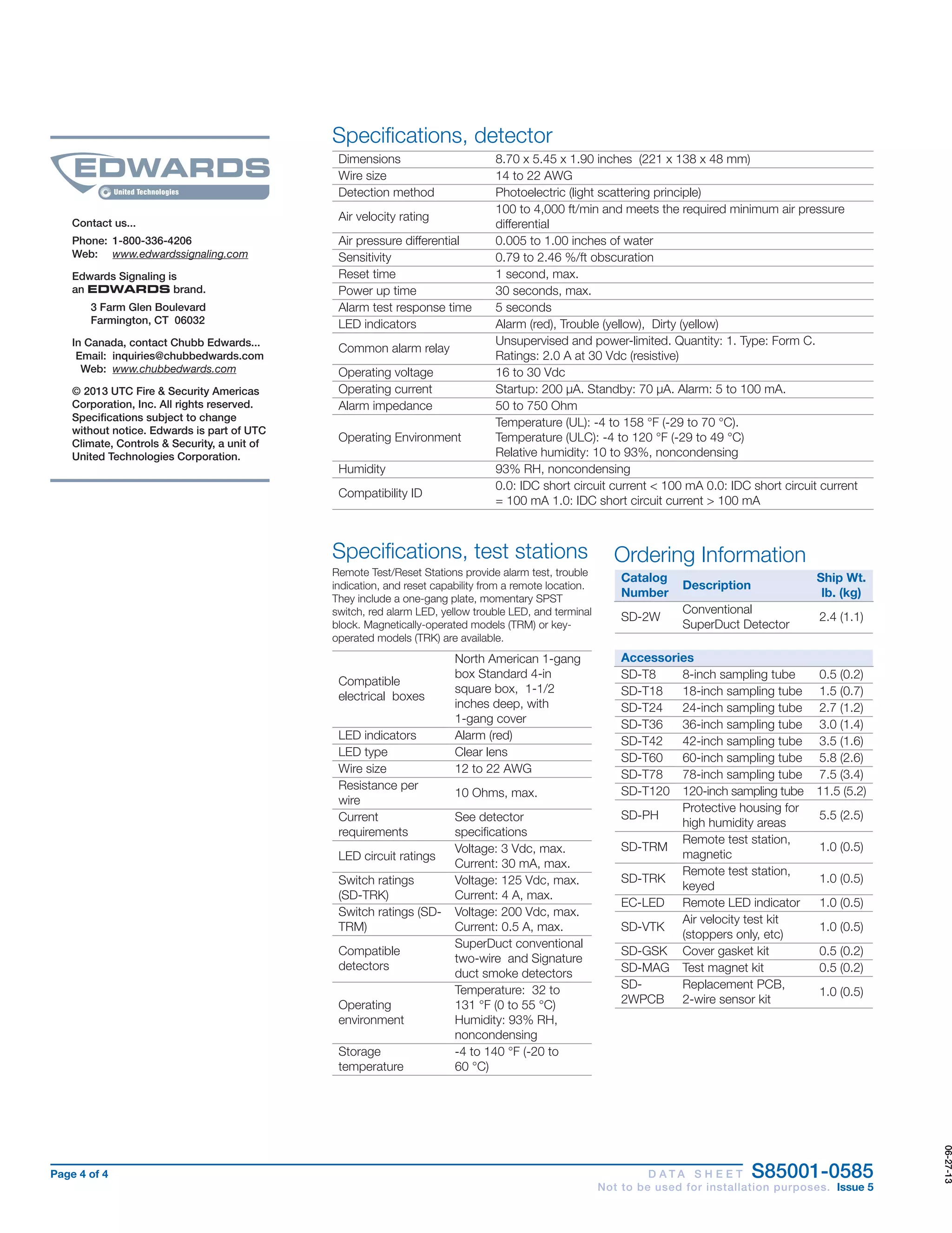 Edwards Signaling SD2W Data Sheet | PDF