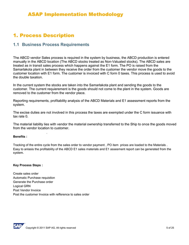 SAP SD Business Blue Print E1 Sales Template | DOCX