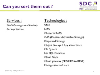 Sdc2010 scality cloud storage vs object storage for distribution | PDF