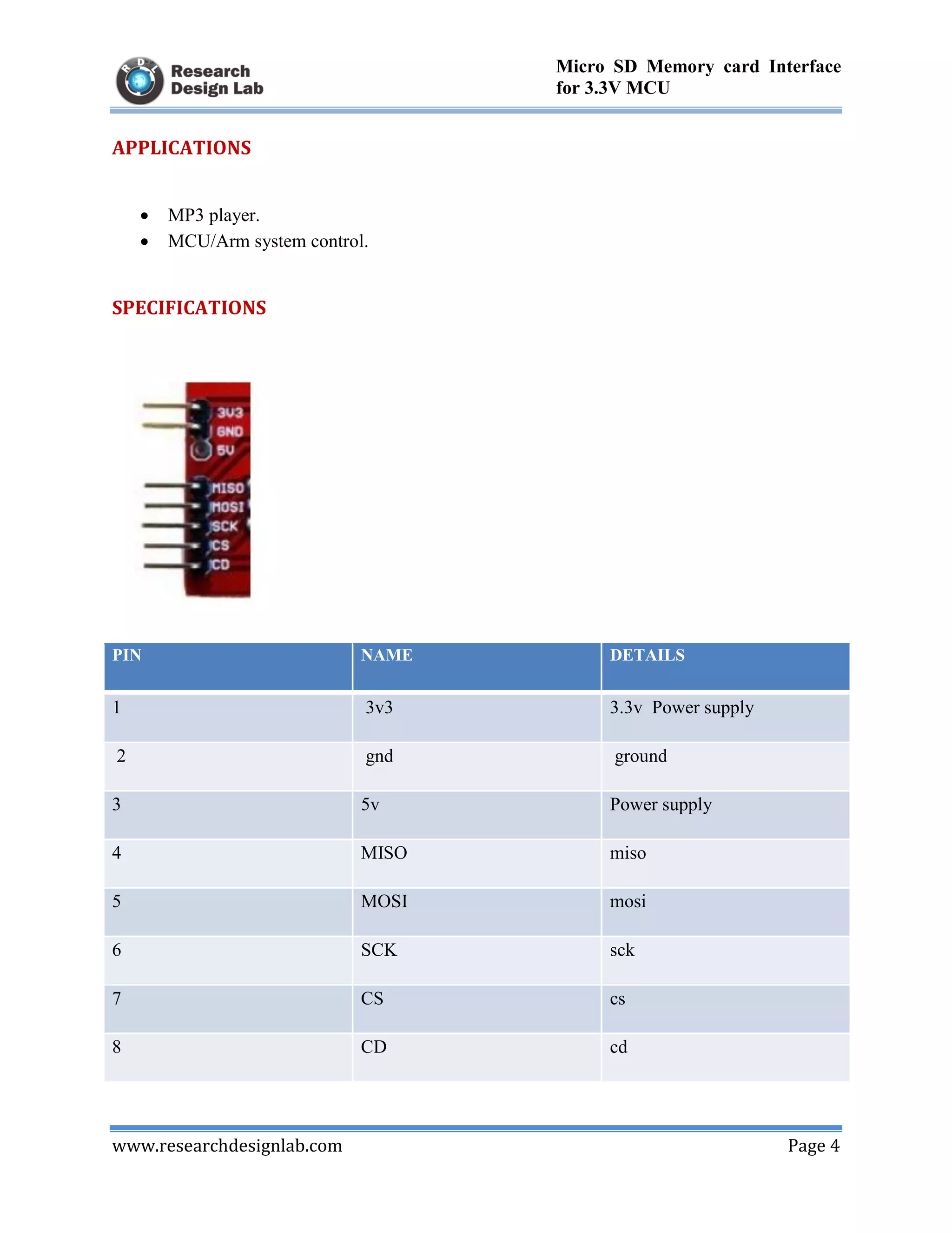 Micro SD Memory Card Interface for 3.3V MCU | PDF