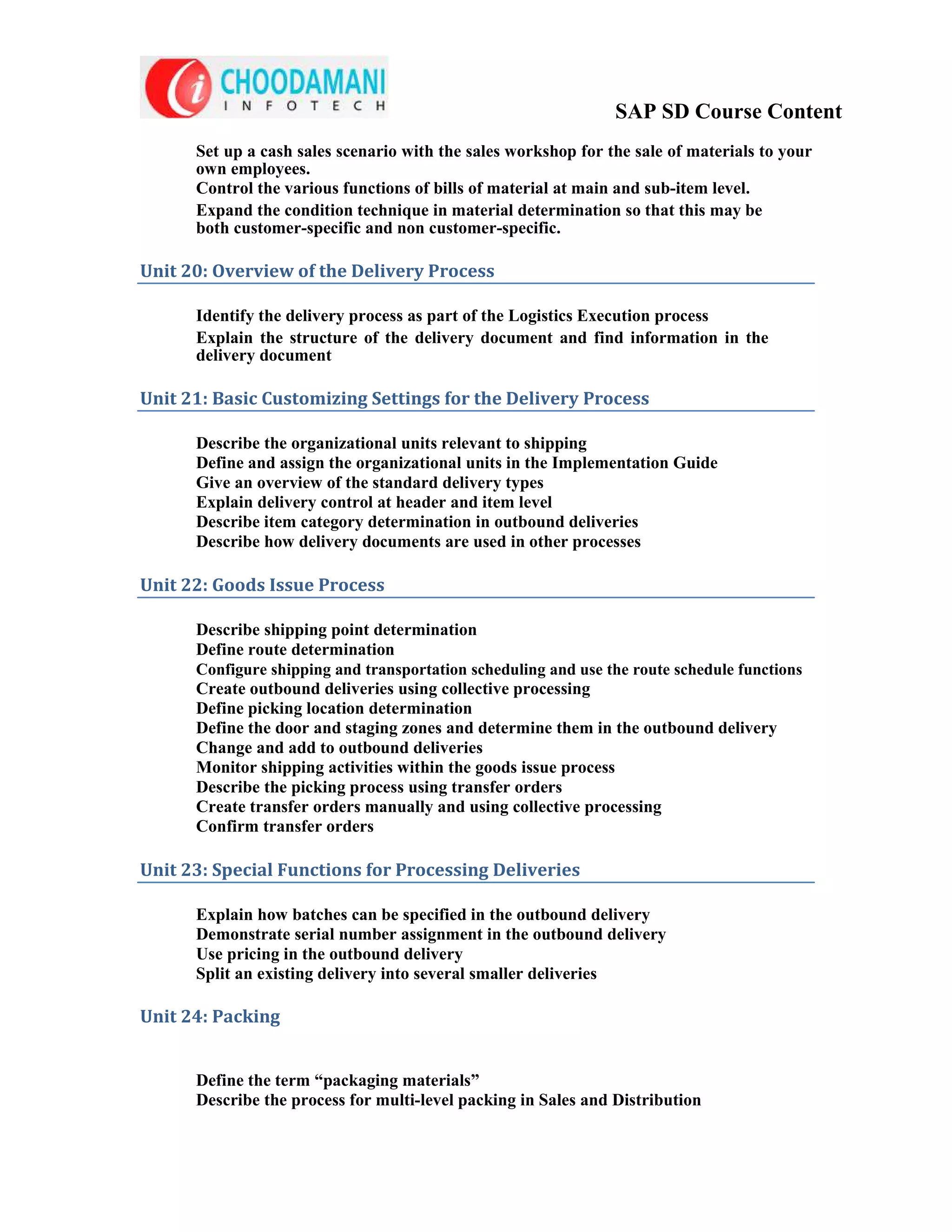 SAP SD Course Content | PDF