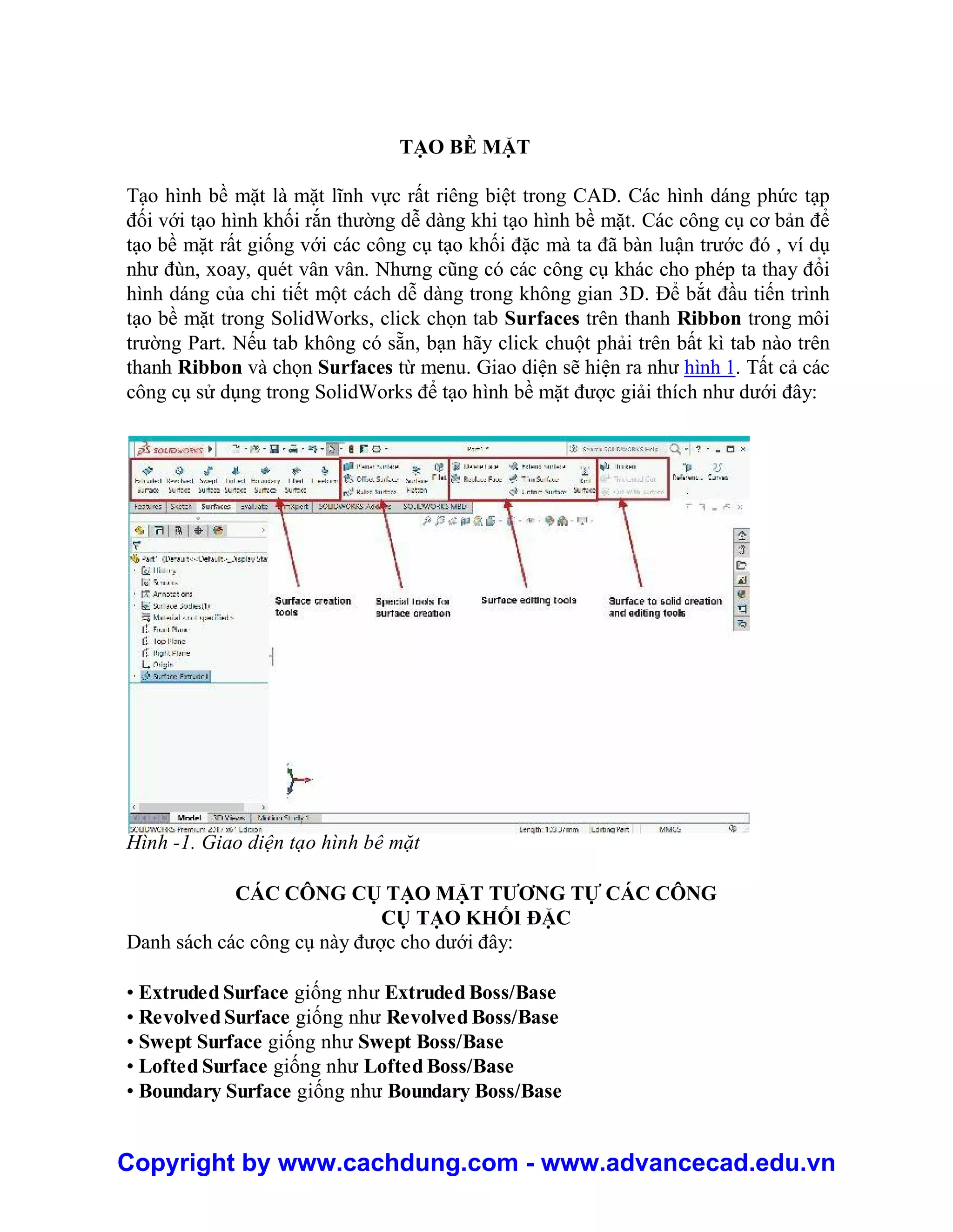 Thiết kế mặt Solidworks 2017 (Surface) | PDF