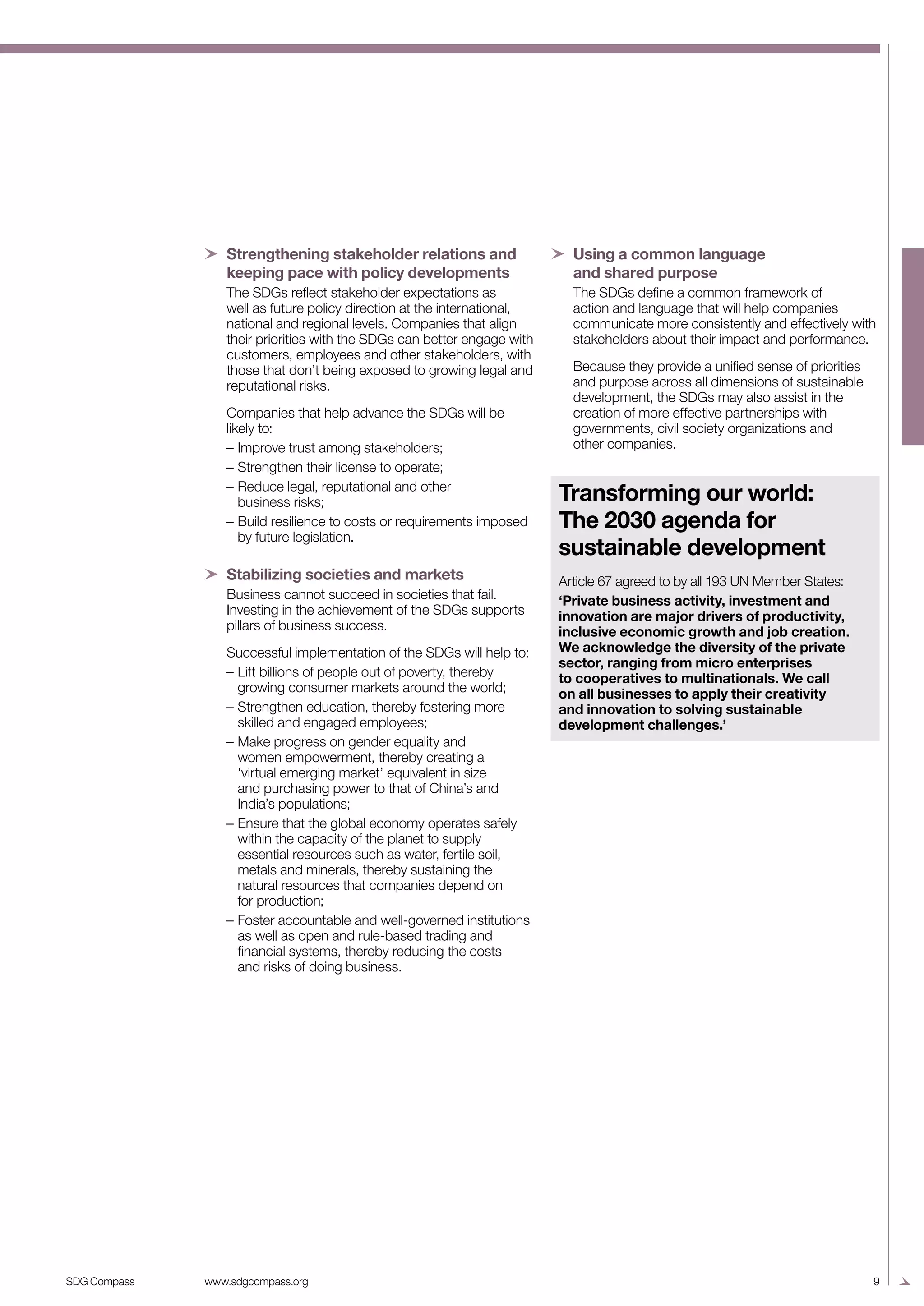 Sdg compass guide - Guide For Business Action on the SDGs | PDF