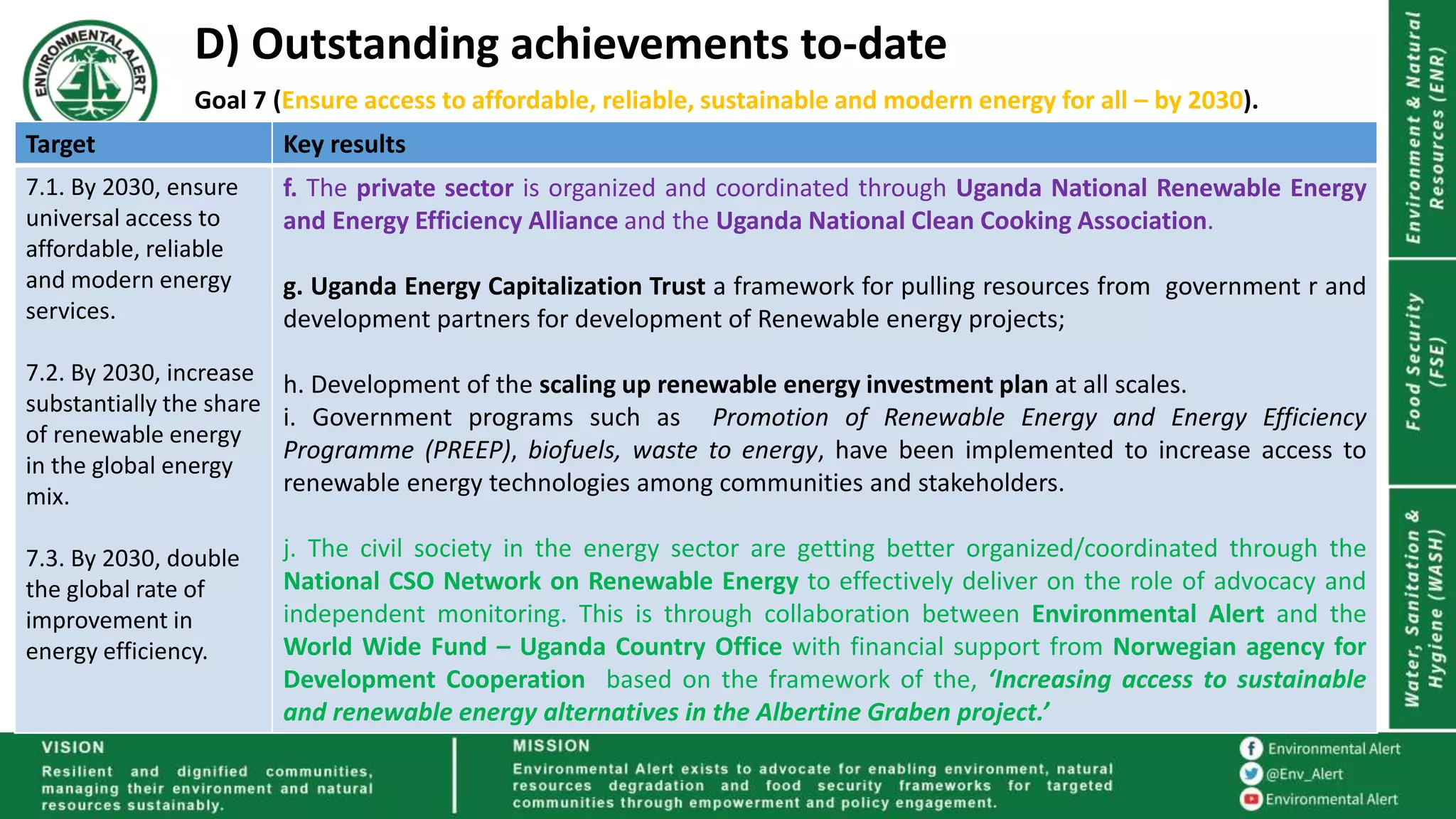 Progress Towards Implementation and Achievement of Sustainable ...