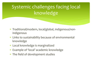 The Sustainable Development Goals (SDGs) and local knowledge for ...