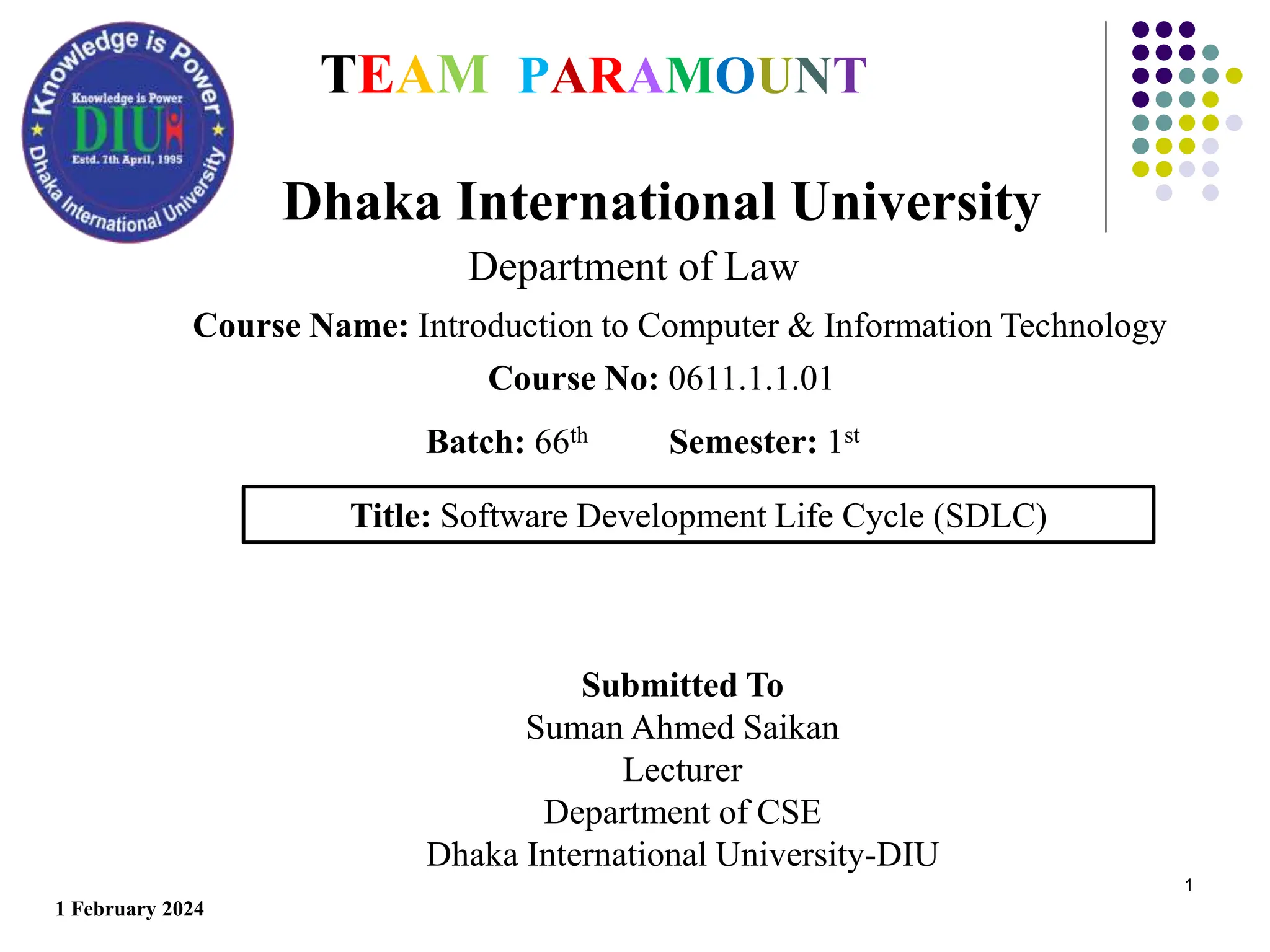Software Development Life Cycle (SDLC) By Team Paramount (Dept. of Law ...