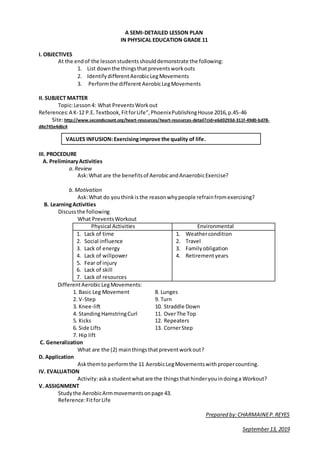 Lesson plain in physical education- WHAT PREVENTS WORK OUT | PDF