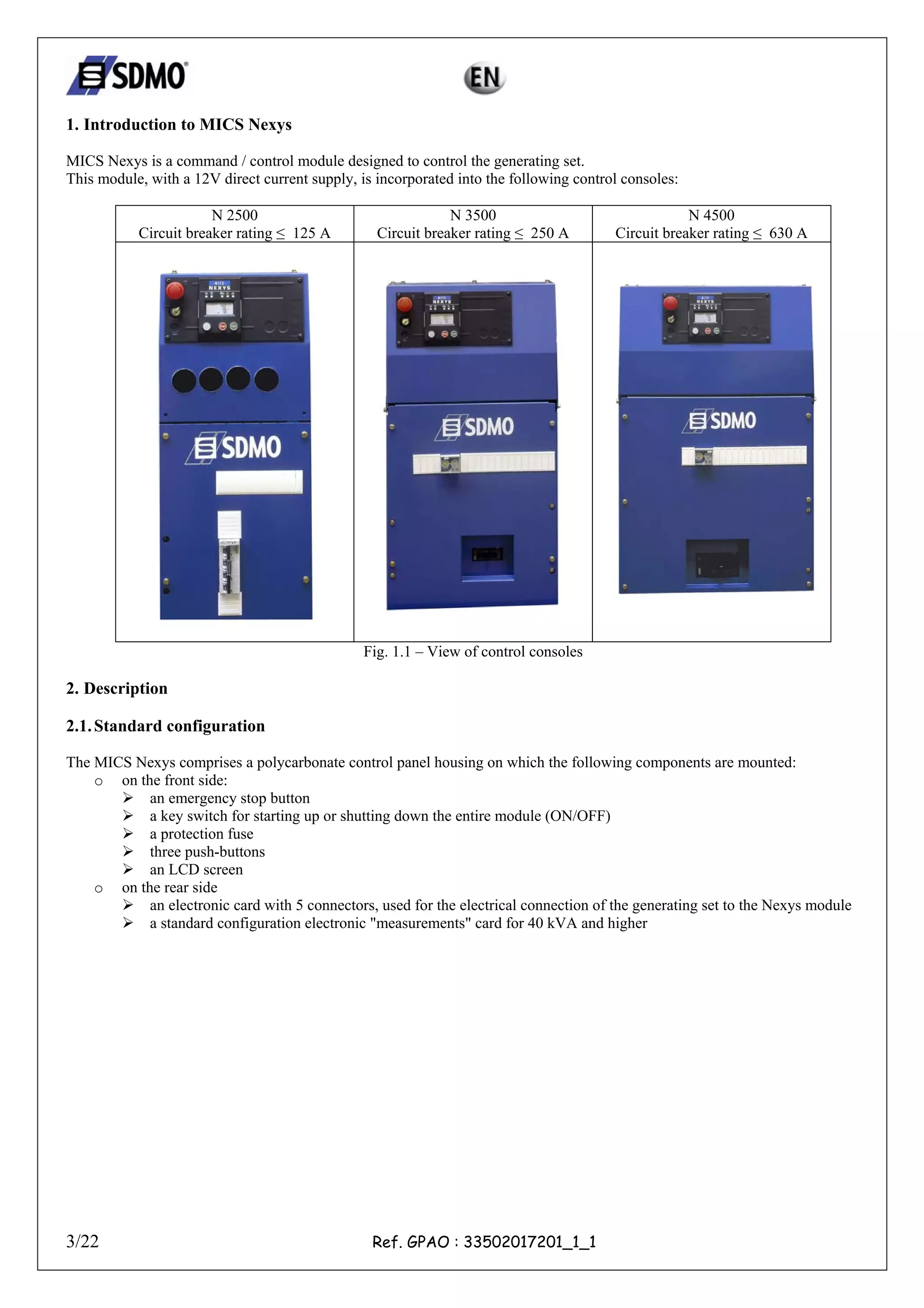 Sdmo mics-nexys-control panel-manual | PDF