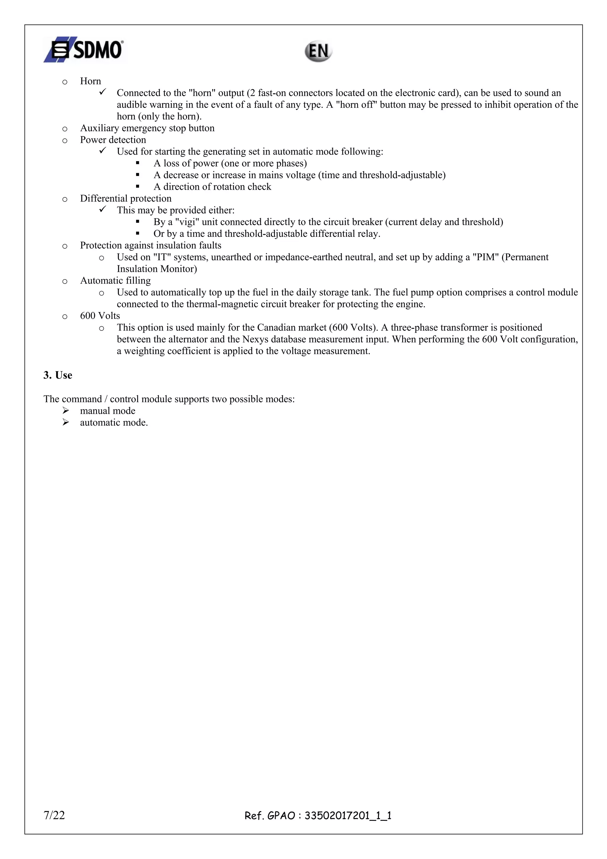 Sdmo mics-nexys-control panel-manual | PDF