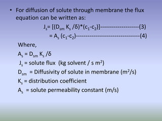 Solution Diffusion Model in Membrane Technology | PPTX | Chemistry | Science