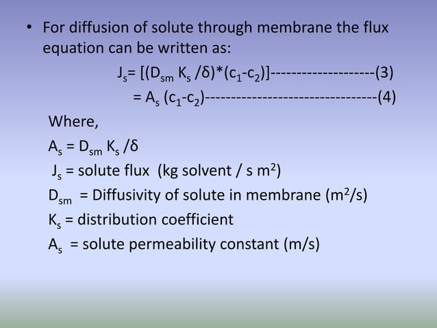 Solution Diffusion Model In Membrane Technology Pptx