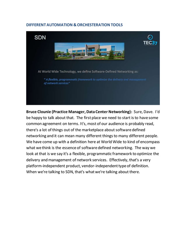 World Wide Technology Webinar Transcript - Software Defined Networking ...