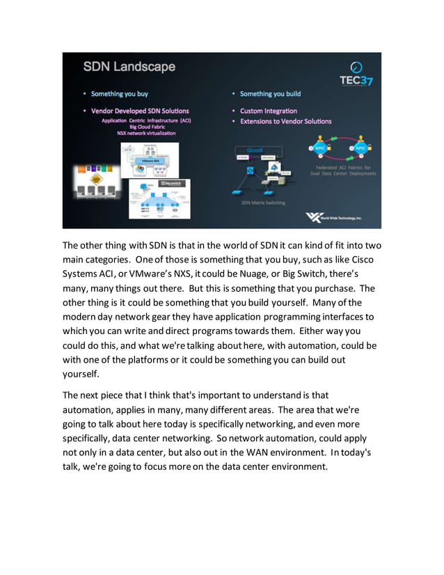 World Wide Technology Webinar Transcript - Software Defined Networking ...