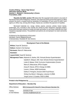 Sdo navotas creative_writing_q2_m2_intertextuality in drama.fv(22) | PDF