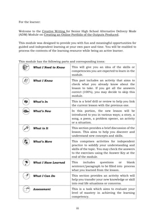 Sdo navotas creative_writing_q2_m7_creating an online portfolio of the ...