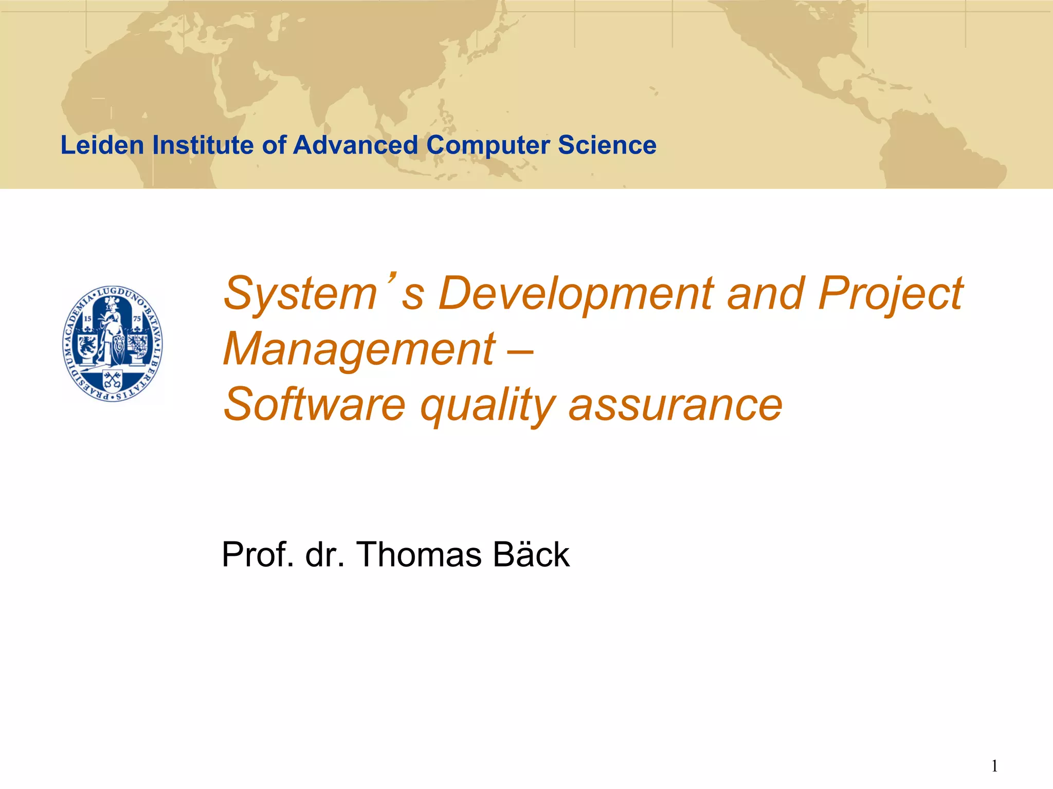 SDPM - Lecture 8 - Software quality assurance | PDF