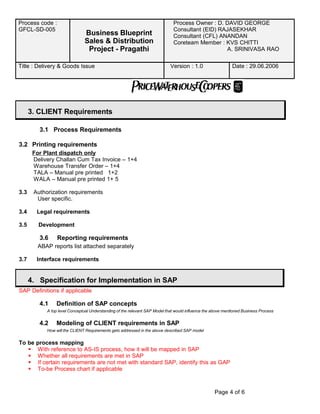 Sd pragathi template delivery and goods issue | DOC | Logistics | Business