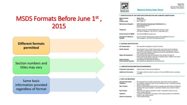 Safety Data Sheet ( SDS ) | PPTX | First Aid | Injuries