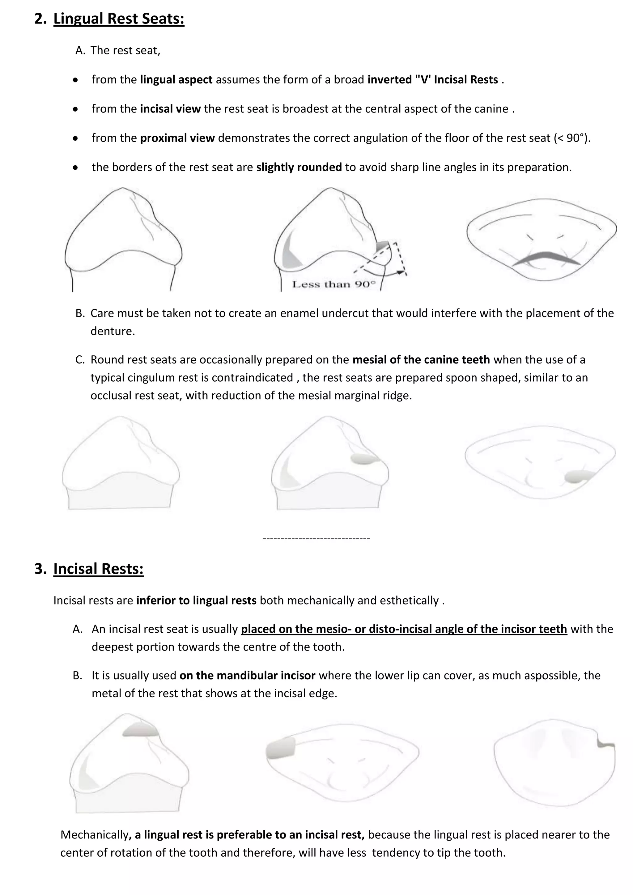 Tooth preparation for rest seats dental Removable Prosthodontics | DOCX