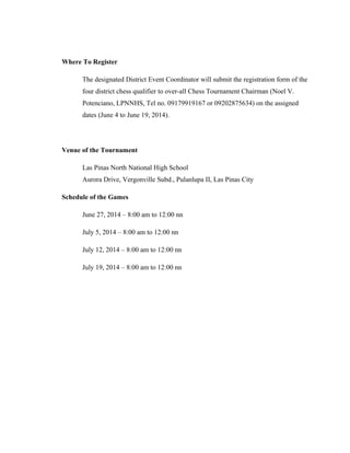 SDS chess tournament | DOC | Board Games and Puzzles | Games and Puzzles