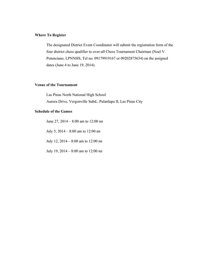 SDS chess tournament | DOC | Board Games and Puzzles | Games and Puzzles