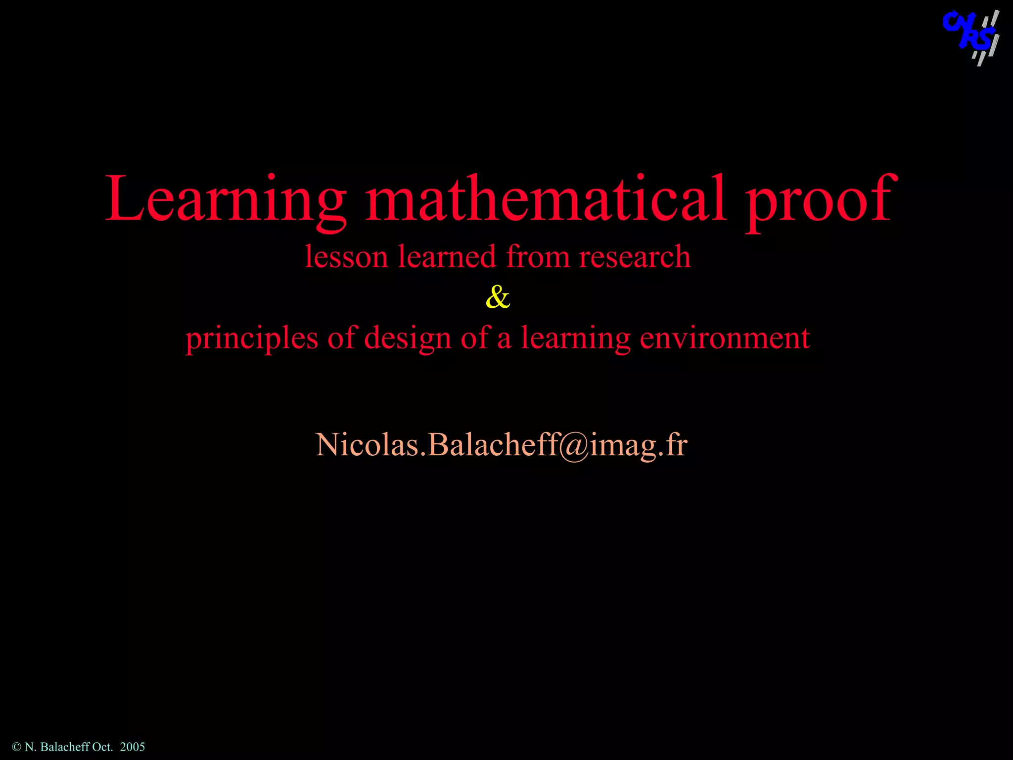 Learning mathematical proof, lessons learned and outlines of a learning ...