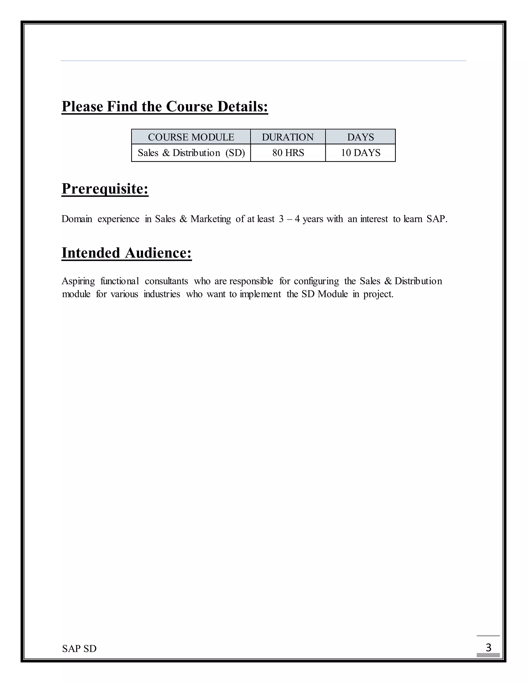 Sap Sd Training Course Outline Docx Business Business And Finance