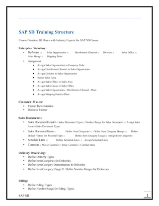 SAP SD Training Course Outline | DOCX