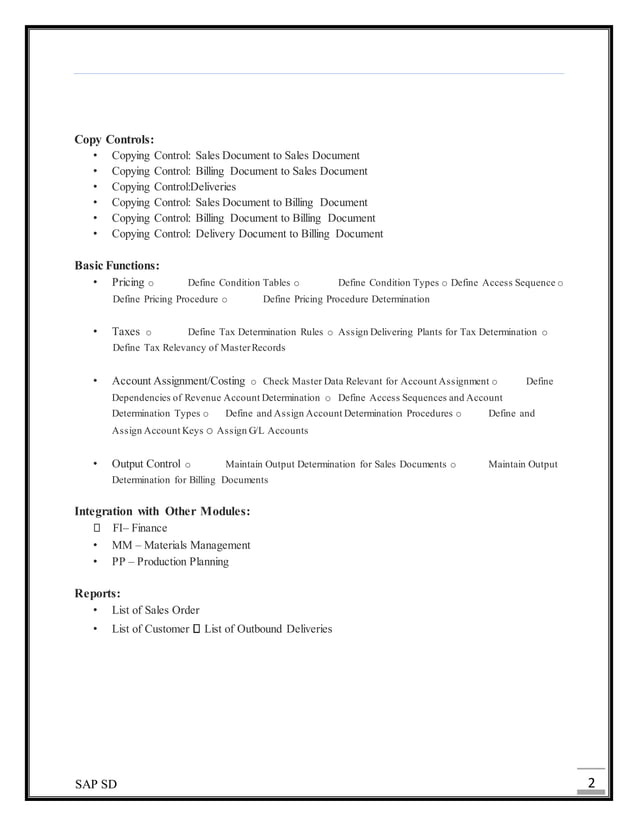 SAP SD Training Course Outline | DOCX | Business | Business and Finance