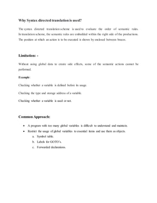 SYNTAX Directed Translation Report || Compiler Construction | PDF