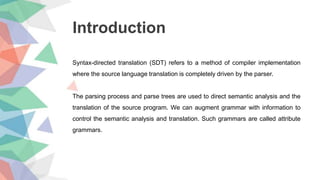 SYNTAX Directed Translation PPT || Compiler Construction | PPTX