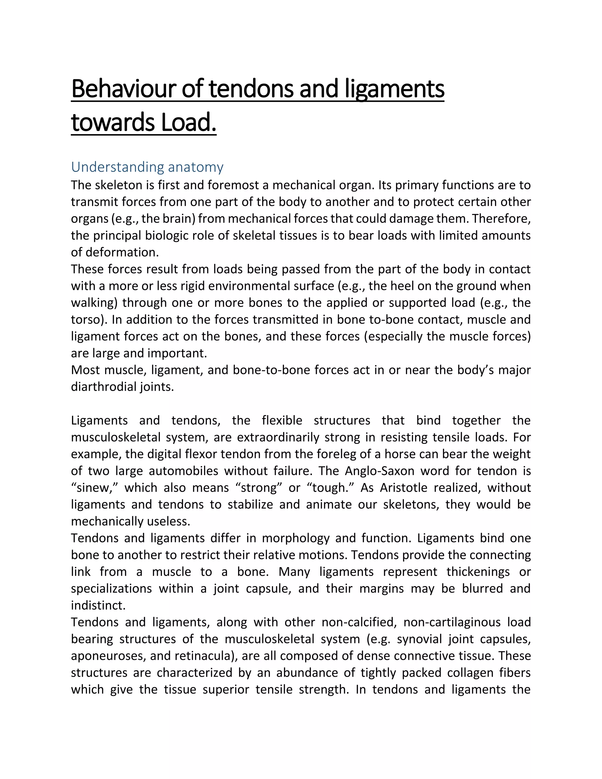 Behaviour of tendons and ligaments towards Load | PDF