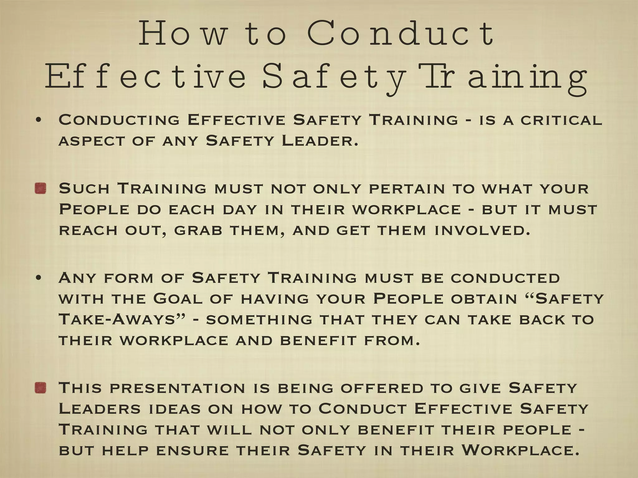 "How to Conduct Effective Safety Training" - PowerPoint version | PPT