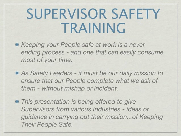 SDW Training - Supervisor Safety - Keynote Version | KEY