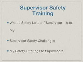 SDW Training - Supervisor Safety | PPT