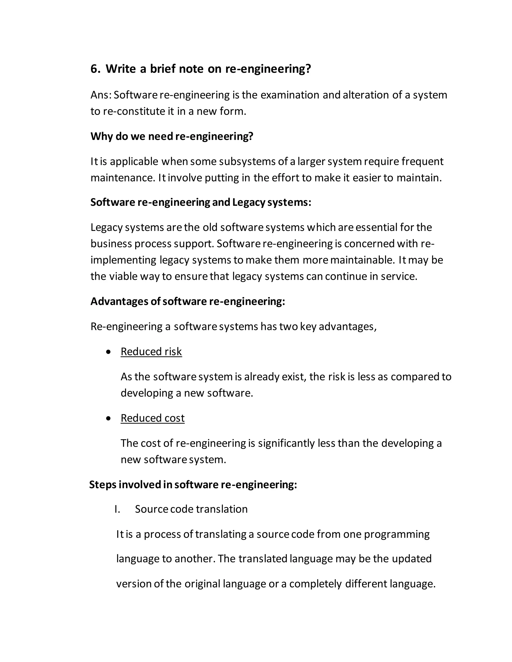 Software Engineering (Short & Long Questions) | DOCX