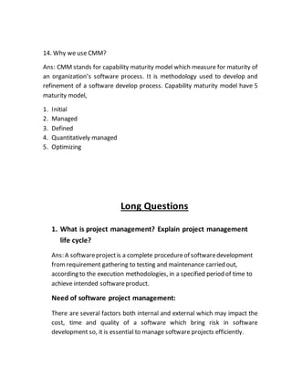 Software Engineering (Short & Long Questions) | DOCX