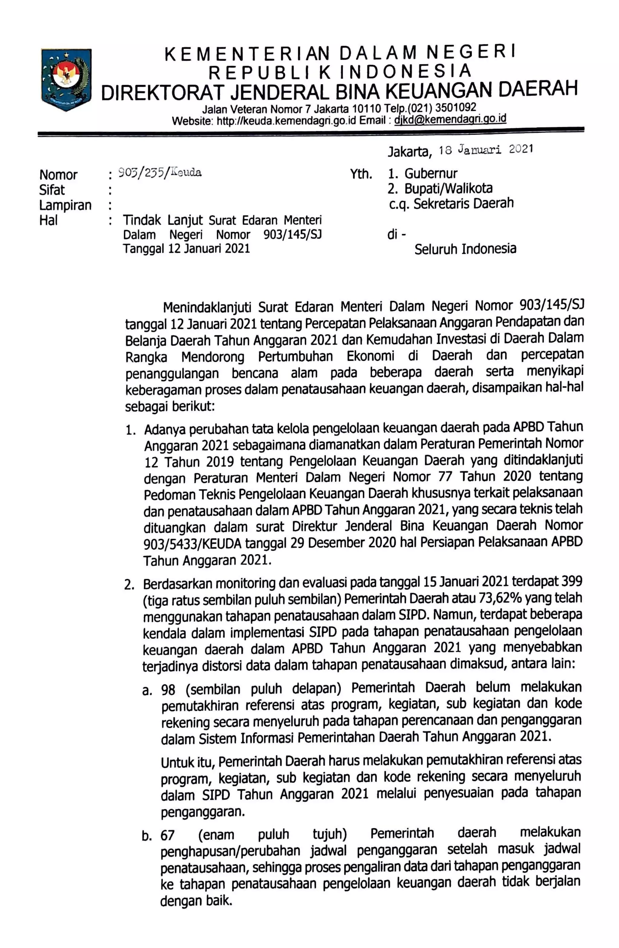 Tindak Lanjut Surat Edaran Percepatan Pelaksanaan APBD Tahun Anggaran 2021 | PDF