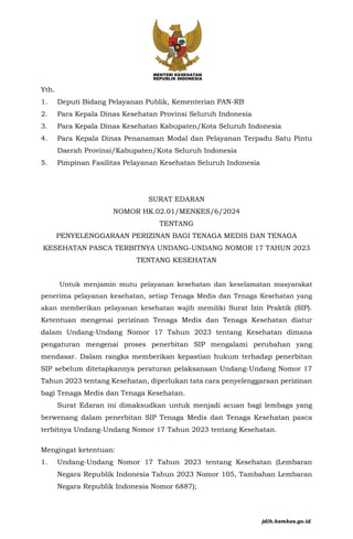 SE-No.-HK.02.01-MENKES-6-2024-ttg-Perizinan-Bagi-Tenaga-Medis-dan-Tenaga-Kesehatan-Pasca ...