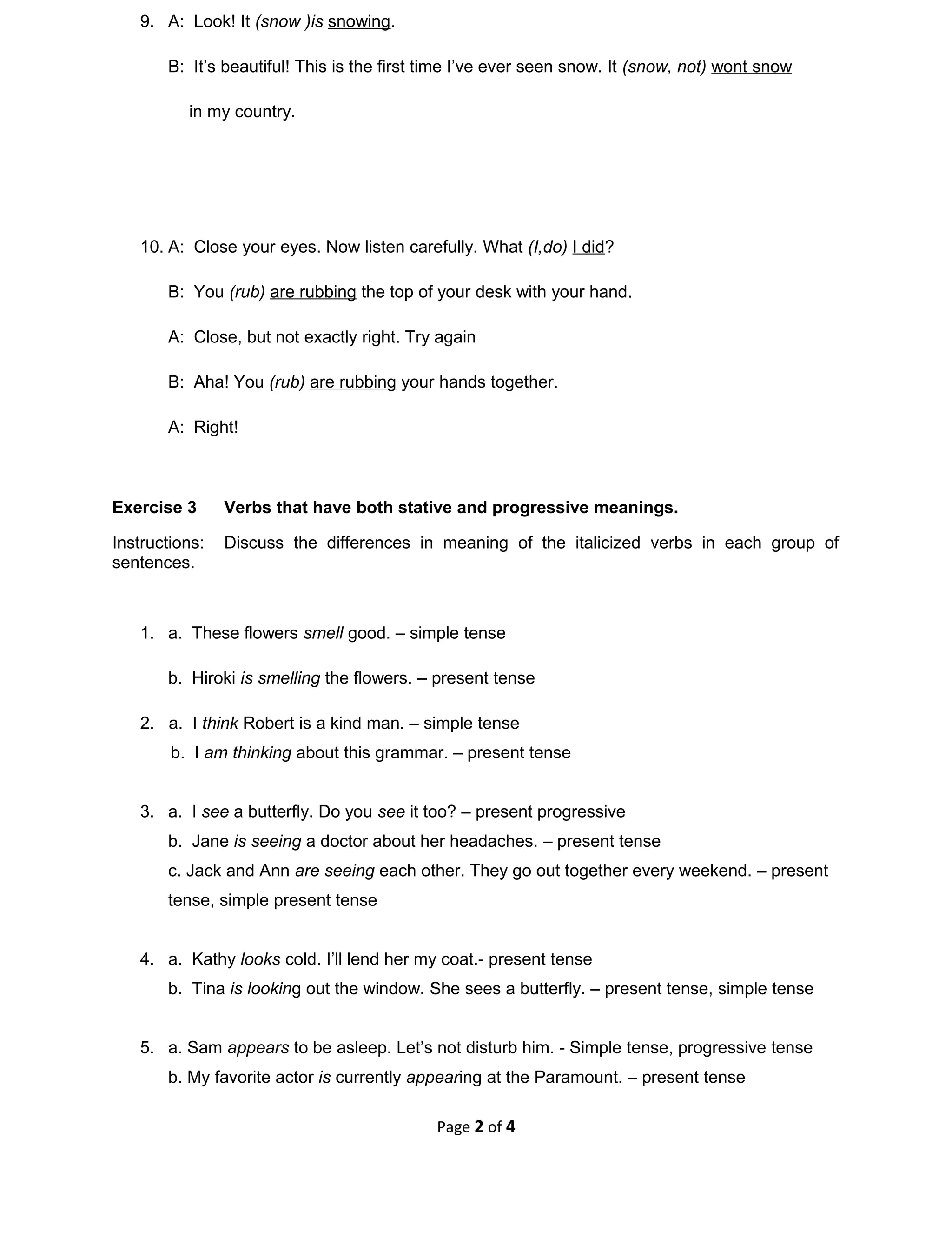 Se 005 verbs 2 simple 2c past-2c present_2c progressive | PDF