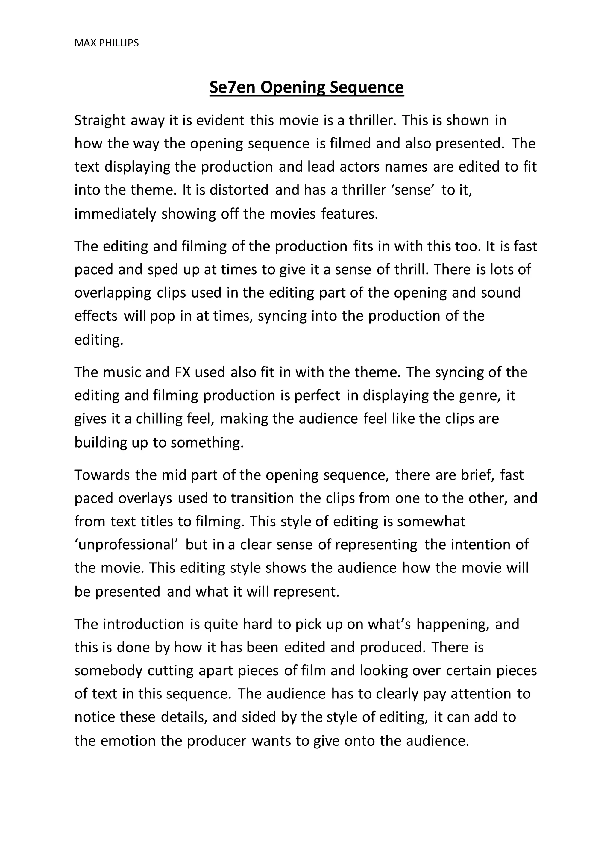 Se7en opening sequence | DOCX